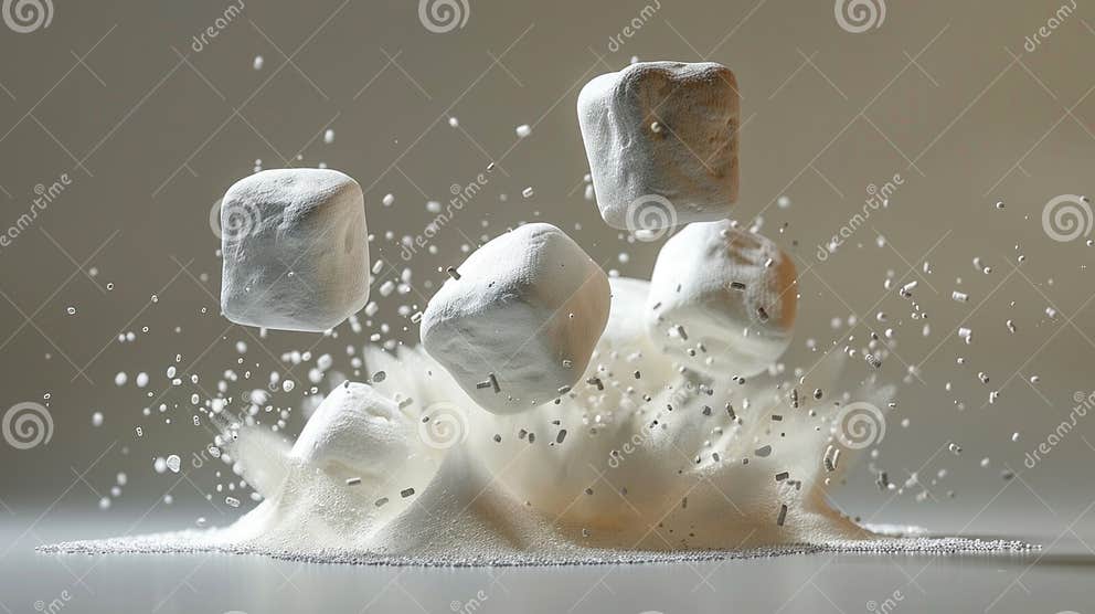 White Sugar Cubes Explode in Mid-air, Creating a Cloud of Powdered ...