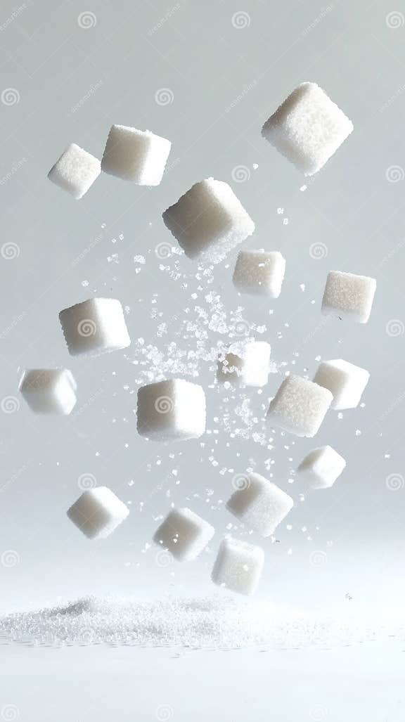 White Sugar Cubes Falling on Light Gray Background Depicting Sugar ...