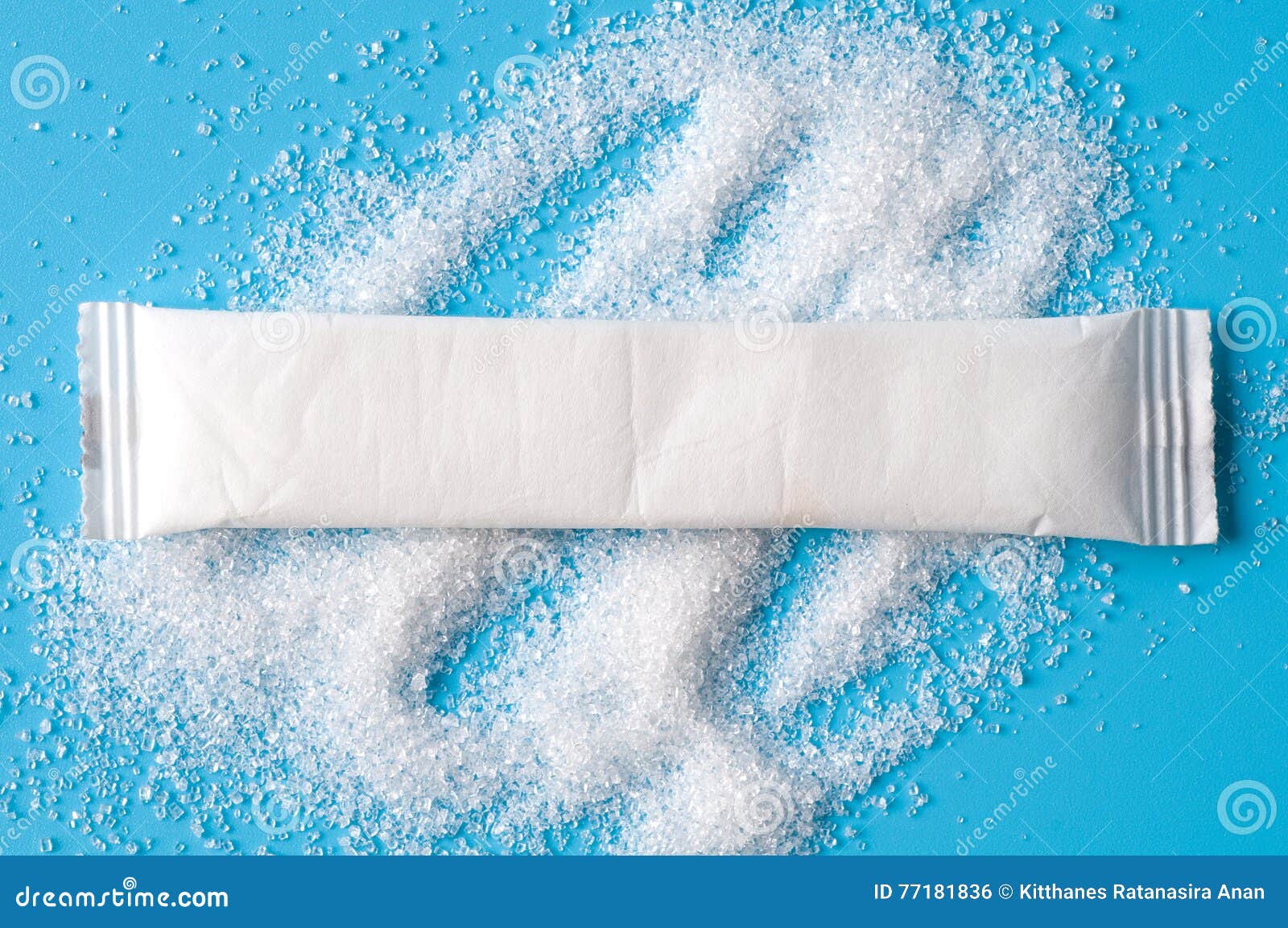 White Sugar Packets on a Blue Background Stock Photo - Image of product ...