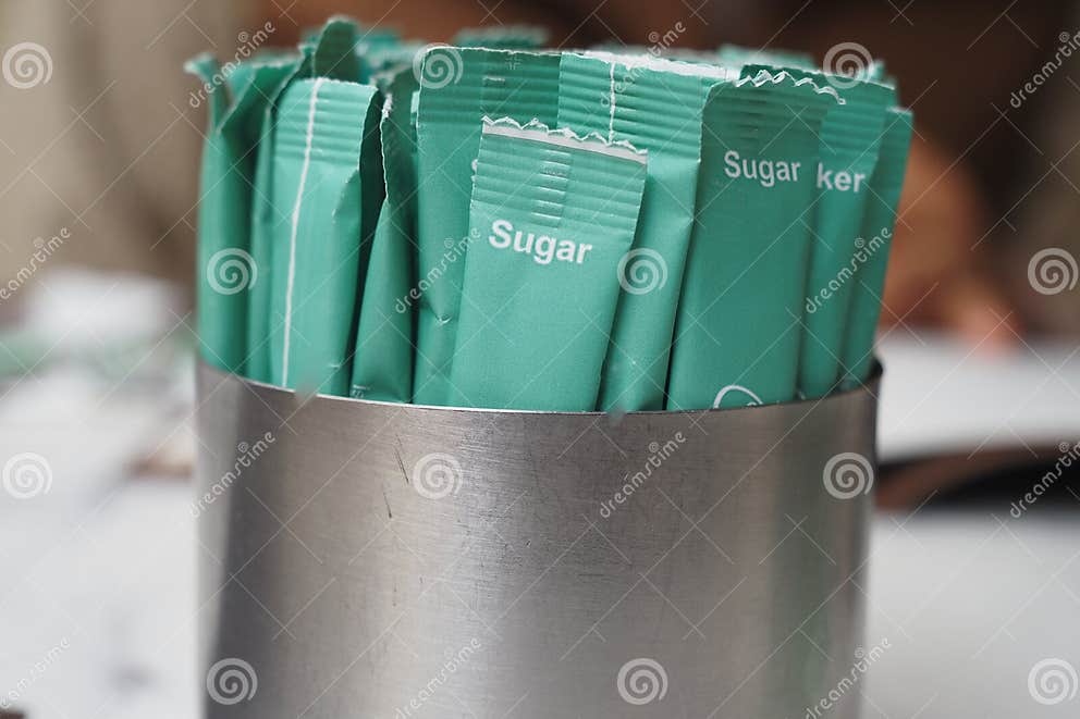 White Sugar in a Paper Packet on Table Stock Image - Image of text ...