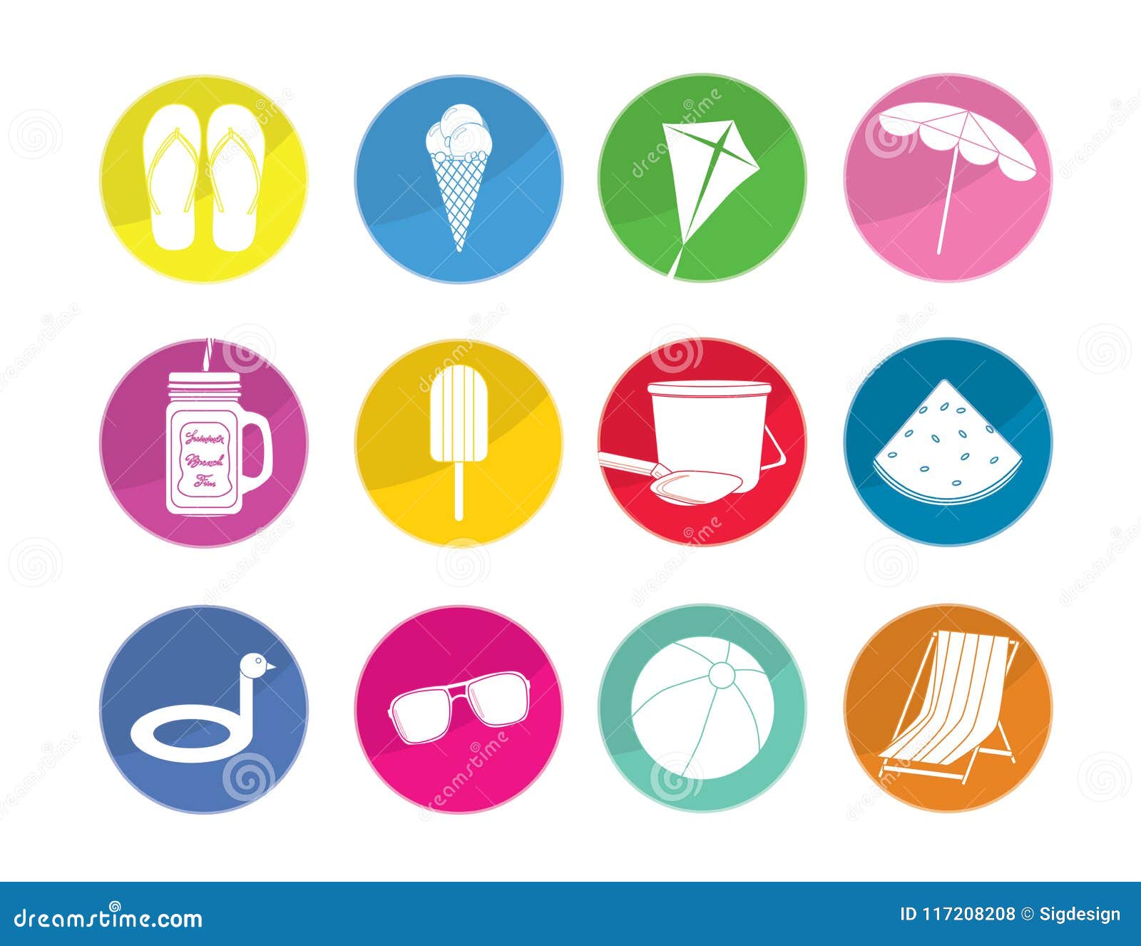 White Summer Icons on Color Circles Stock Vector - Illustration of ...