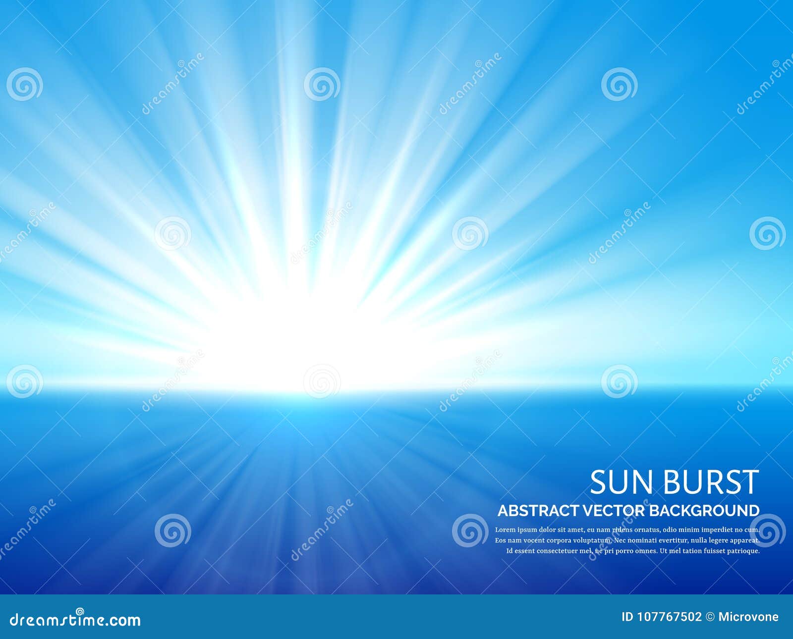 White Sun Burst in Blue Sky. Abstract Sunlight Bursting Effect Vector ...