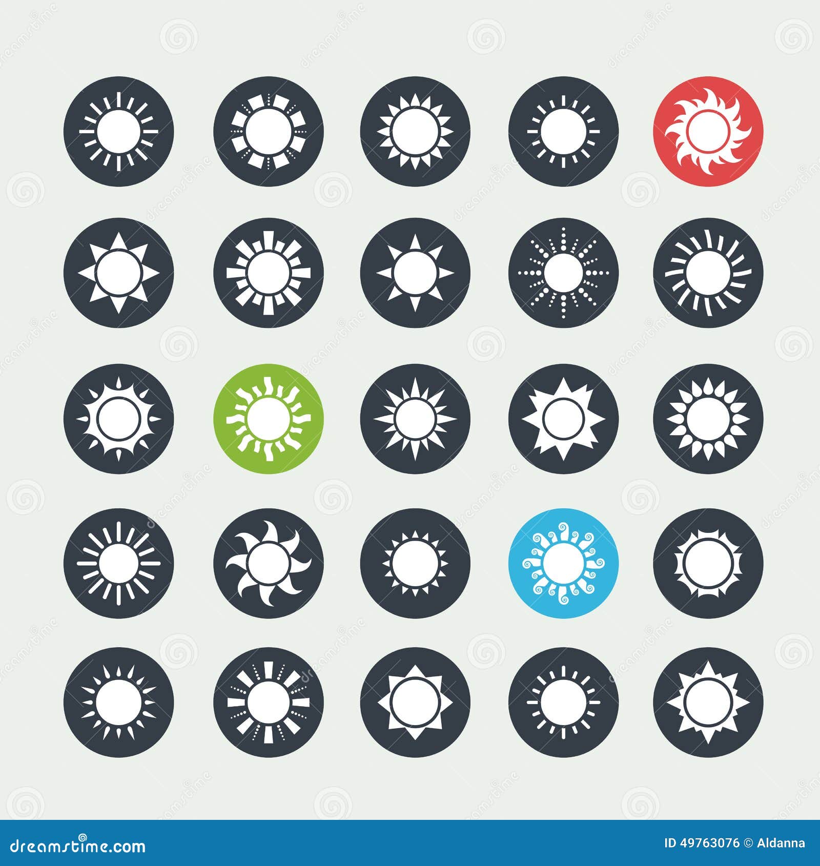 White sun icons set stock vector. Illustration of swirl - 49763076