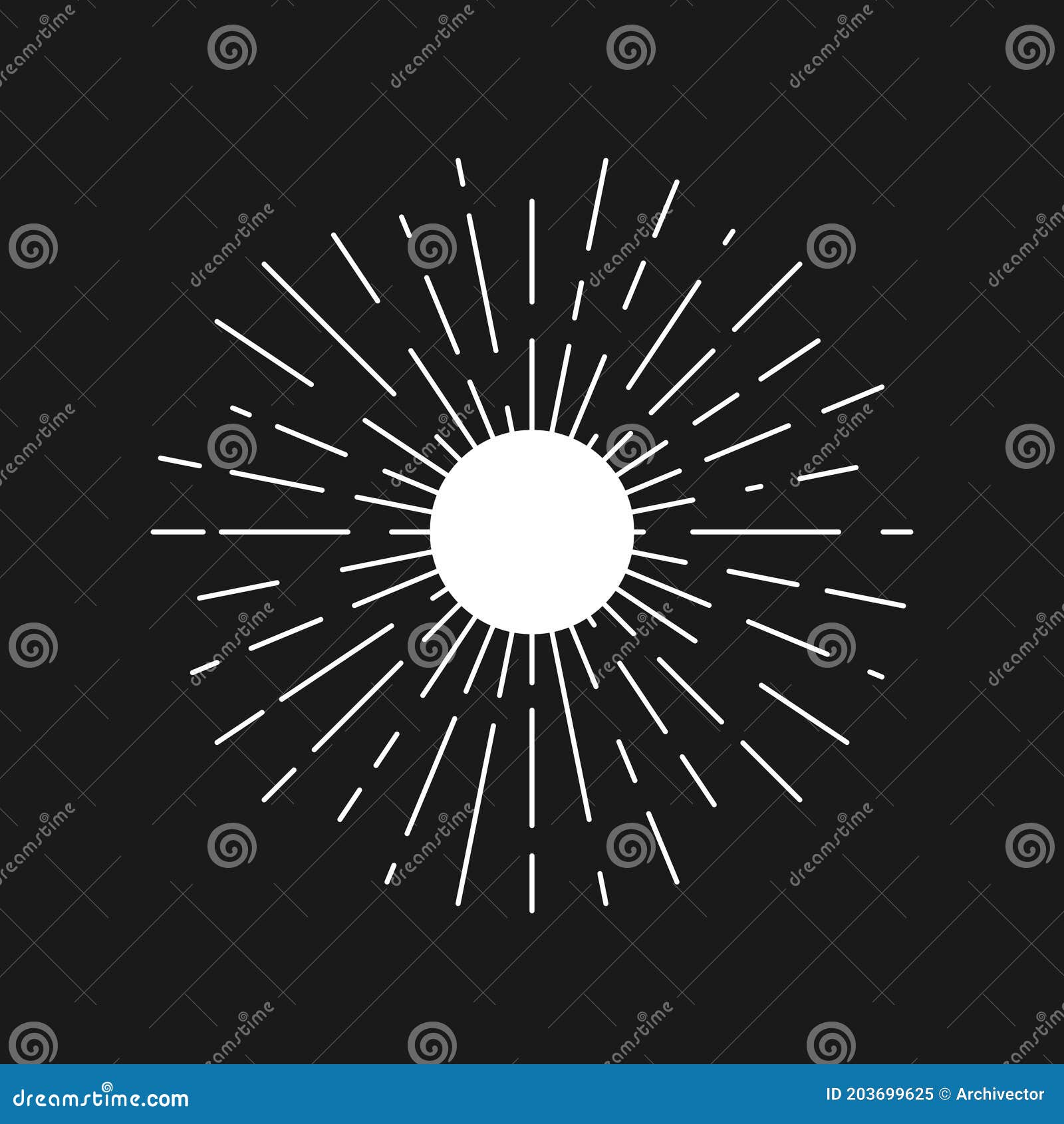 Sun Rays Drawn Symbol on Black Background Stock Vector - Illustration ...