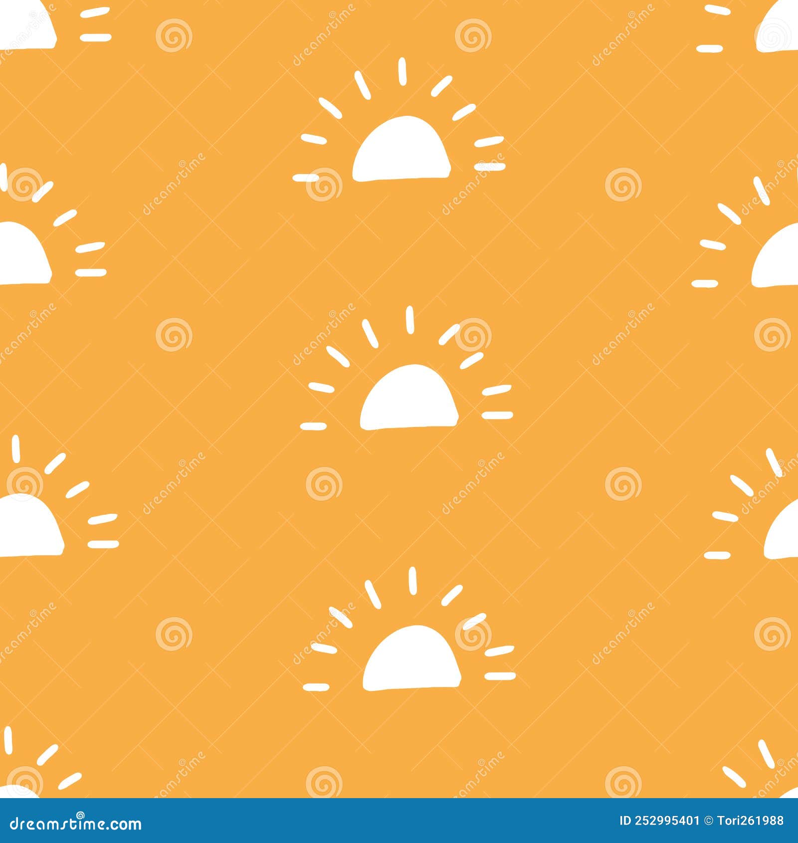 White Sun Seamless Pattern on Yellow Background. Flat Vector ...
