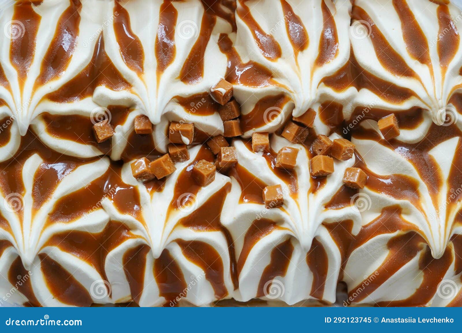 White Surface Texture of Caramel Ice Cream Covered with Brown Stripes ...