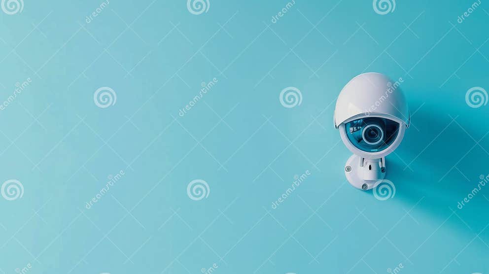 White Surveillance Camera on Light Blue Background Stock Image - Image ...