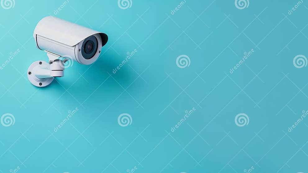 White Surveillance Camera on Light Blue Background Stock Image - Image ...