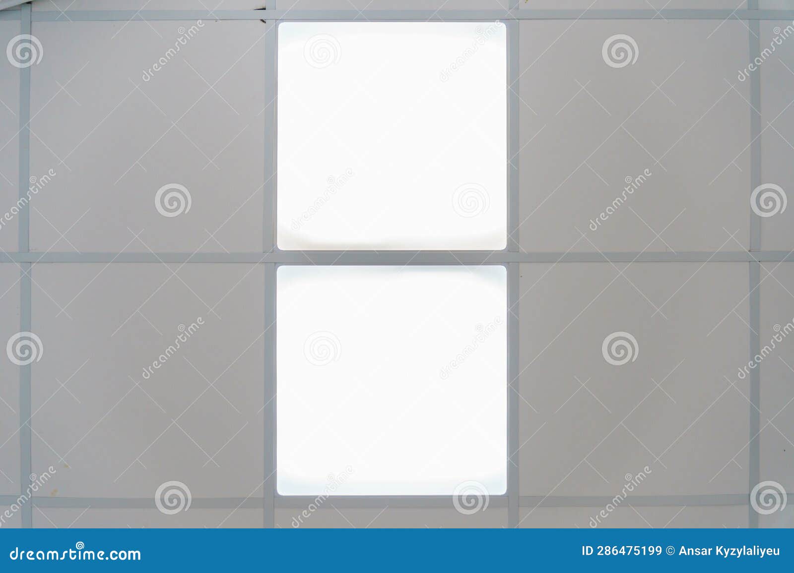 White Suspended Ceiling with Square Fluorescent Lights in an Office ...