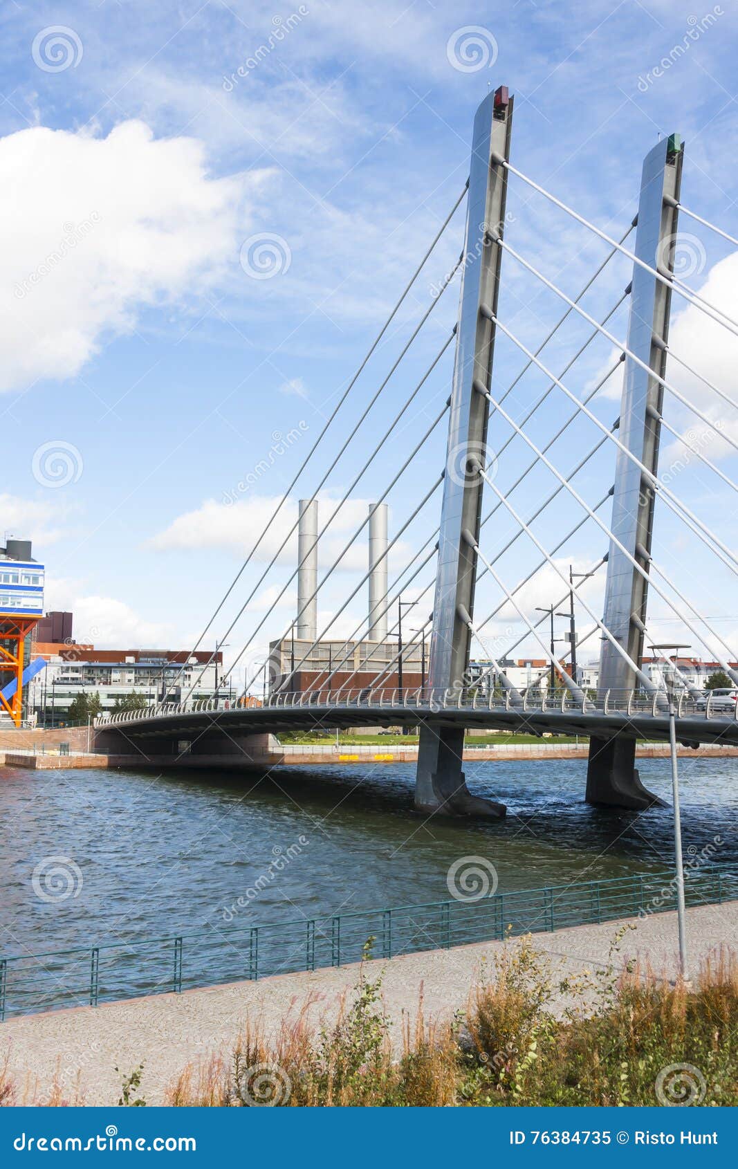White Suspension Bridge Over a River Stock Image - Image of suspension ...