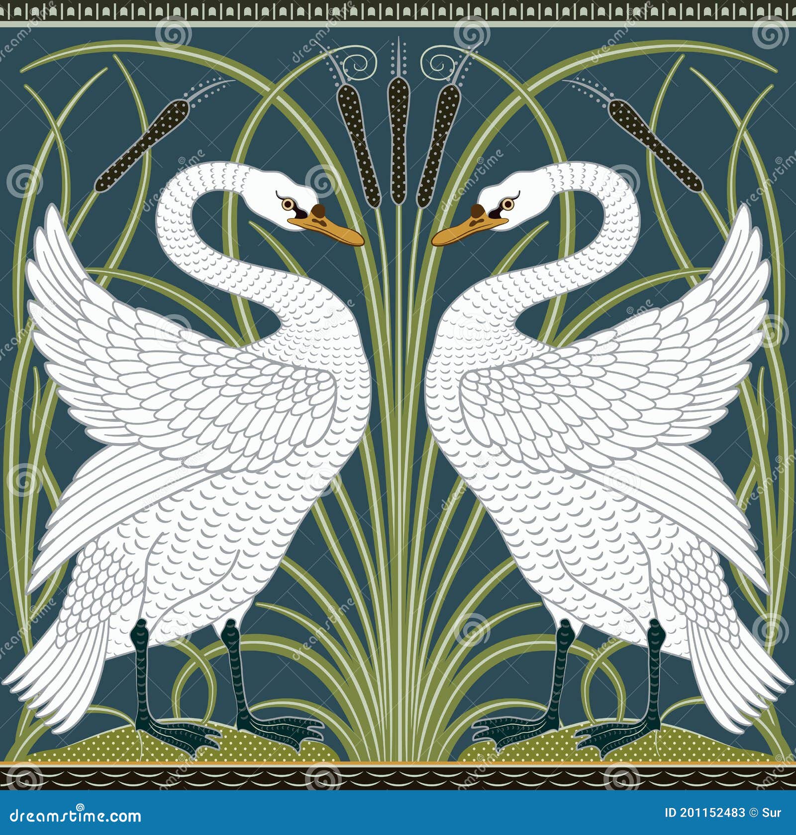 Swan Border Frame Vector Illustration | CartoonDealer.com #16198986