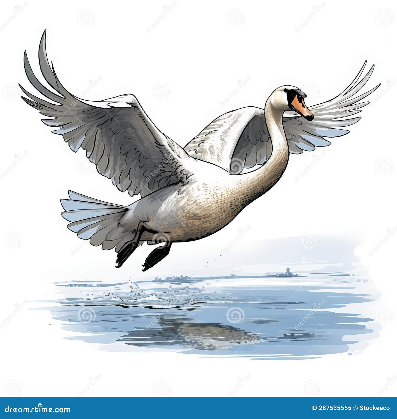 Swan in Flight: Caricature-like Illustration with Flat Shading Stock ...