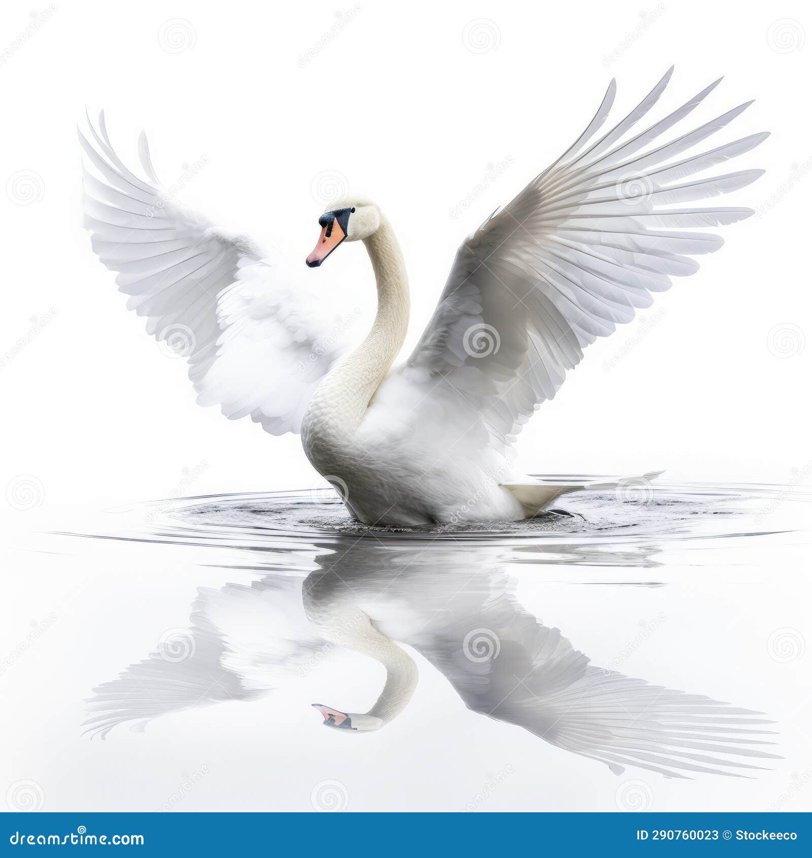 Swan Flying with Wings Spread - Stunning Reflection in Water Stock ...