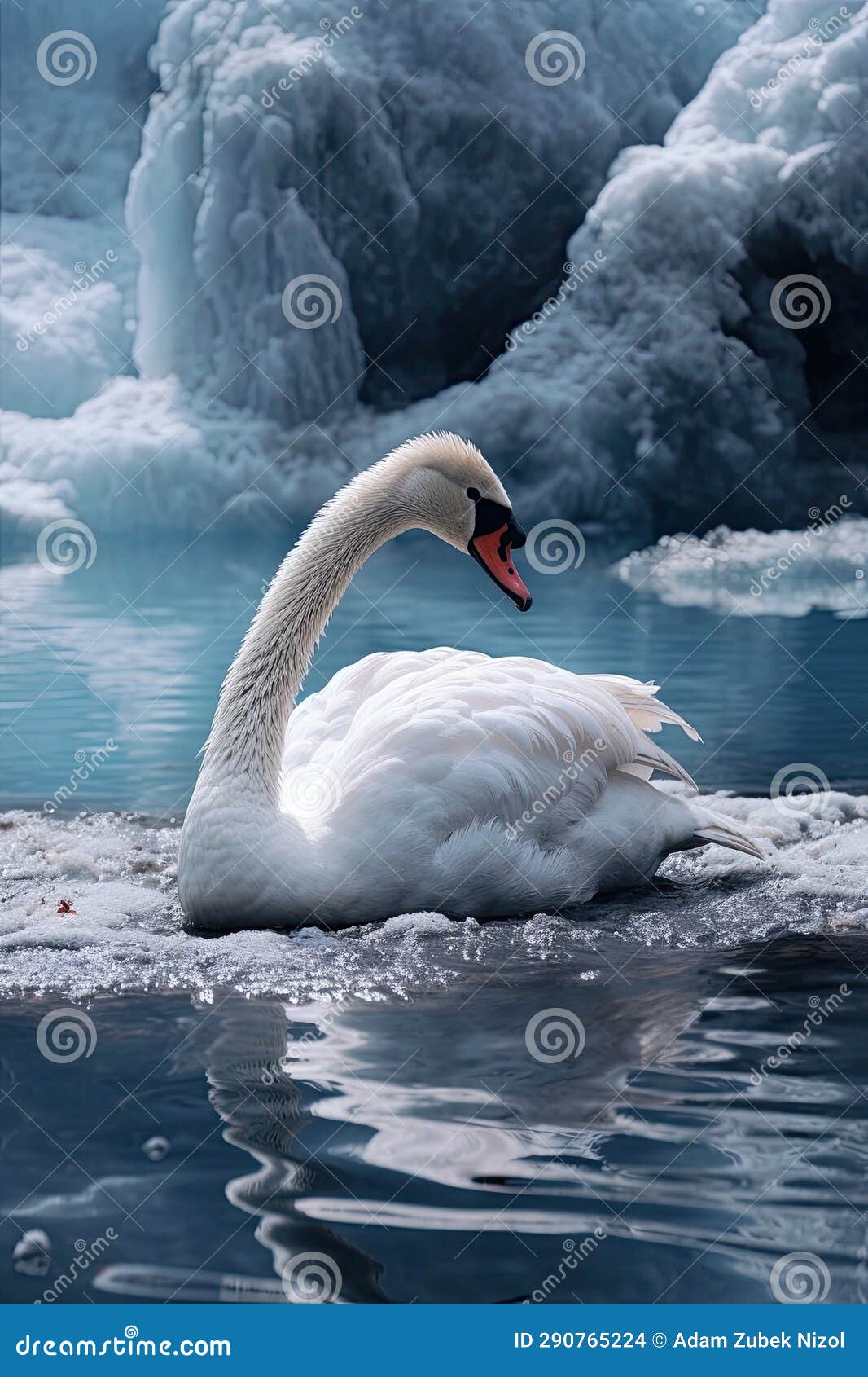 A white swan on ice stock illustration. Illustration of aquatic - 290765224