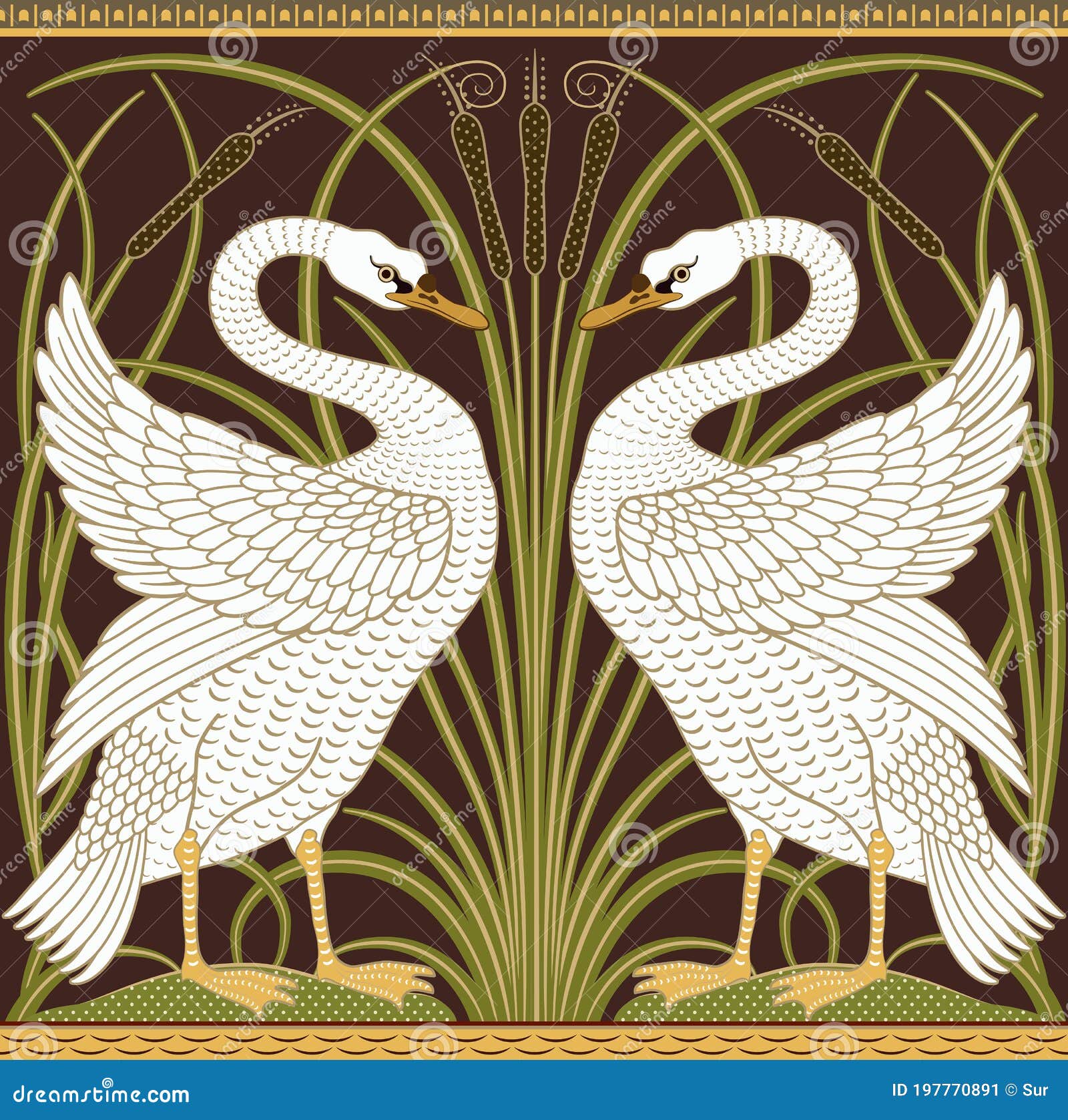 Swan Border Frame Vector Illustration | CartoonDealer.com #16198986