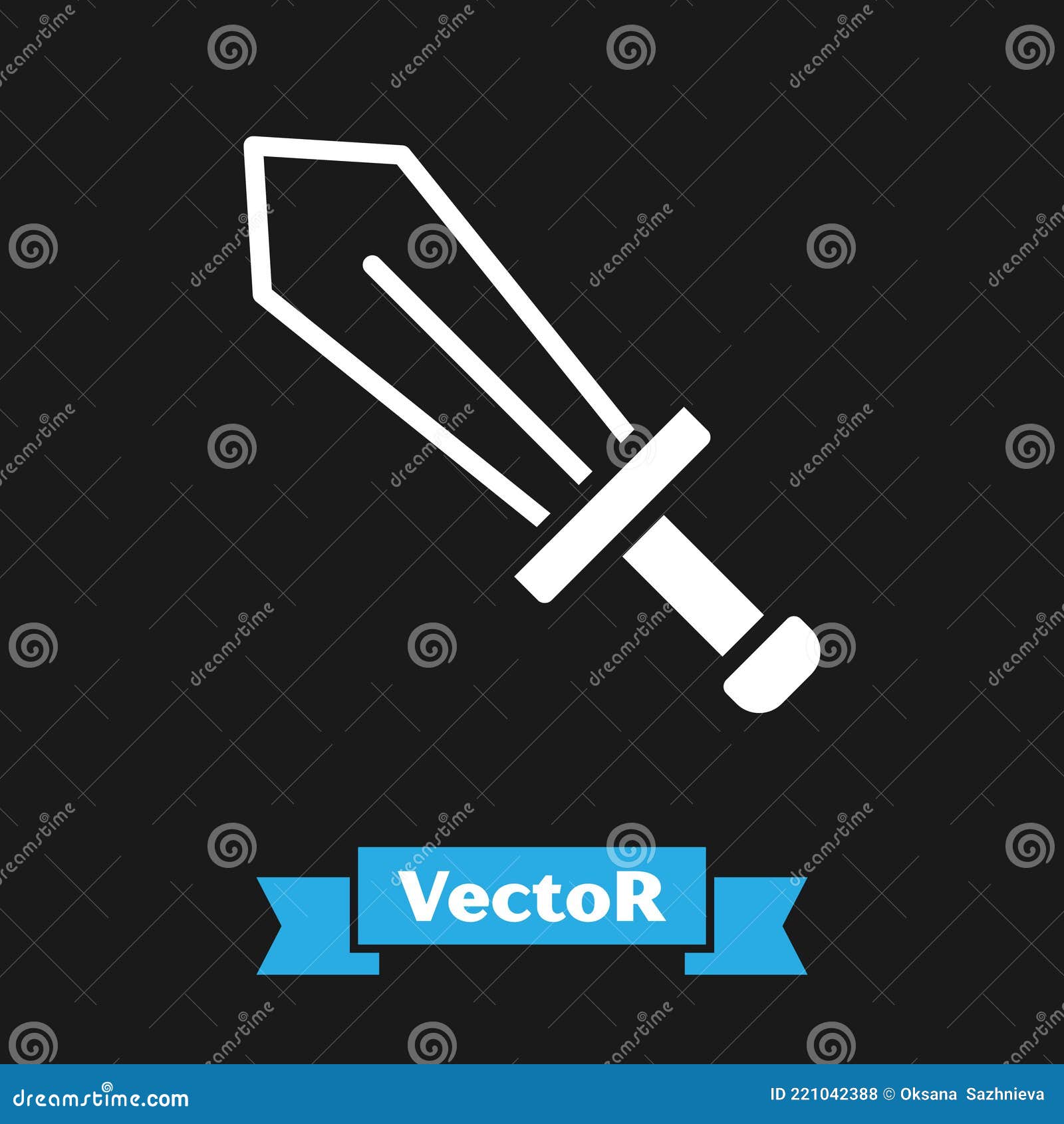 White Sword for Game Icon Isolated on Black Background. Vector Stock ...