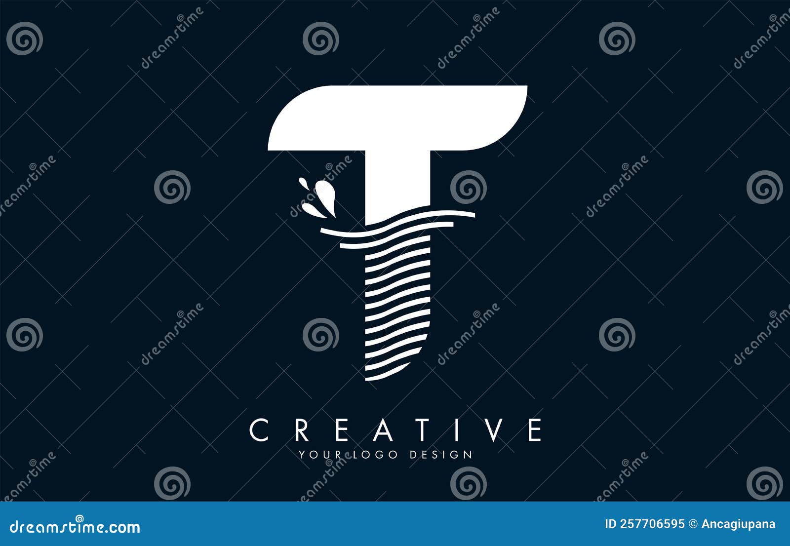 White T Letter Logo with Waves and Water Drops Design Stock Vector ...