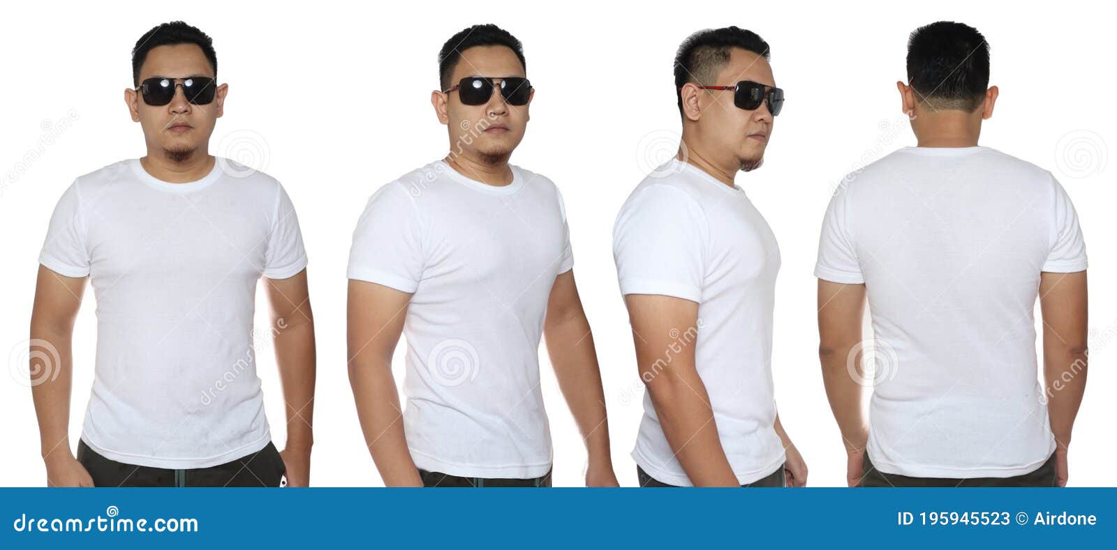 White T Shirt Mock Up Front Side And Back View Male Model Wear Plain