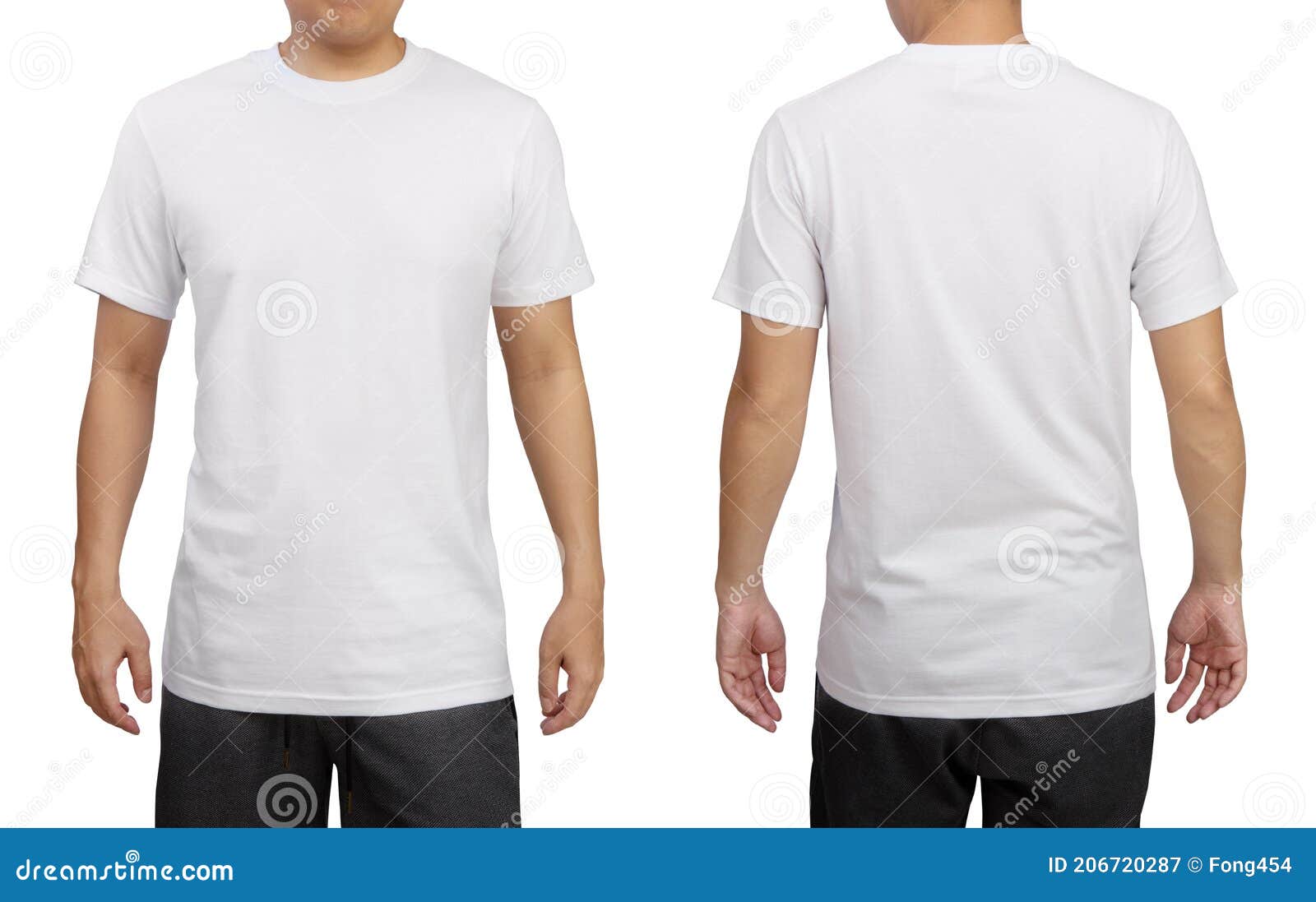White T-shirt on a Young Man Isolated on White Background. Front and ...