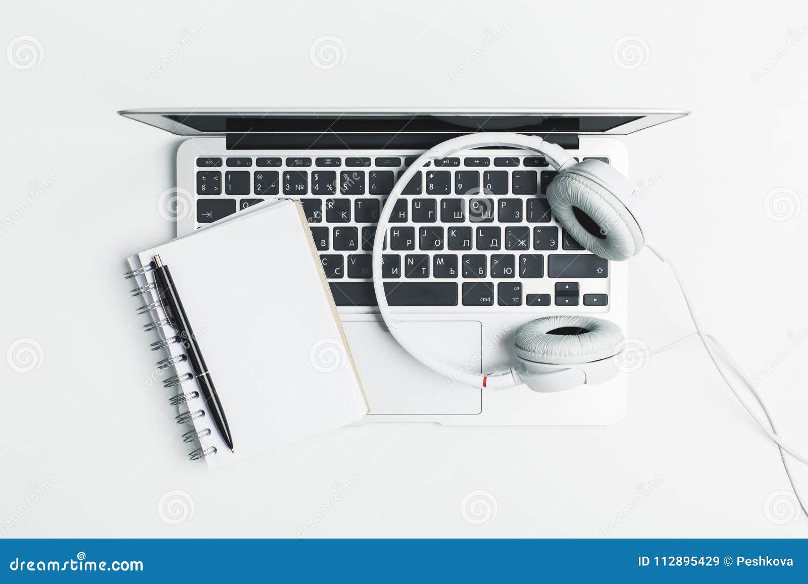 White Table with Devices and Supplies Stock Image - Image of display ...