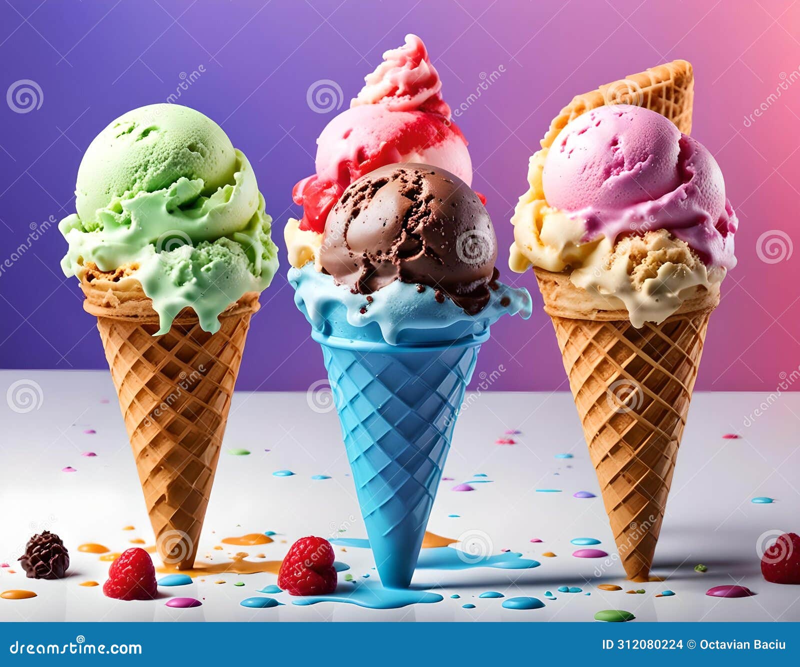 On a White Table, Three Different Assortments of Ice Cream Cones Stock ...