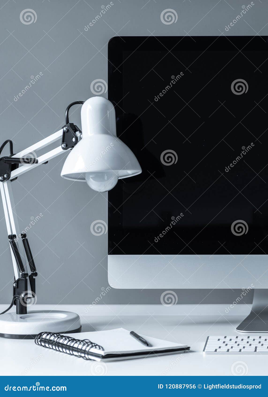 White Table Lamp and Computer Stock Photo - Image of blank, indoors ...