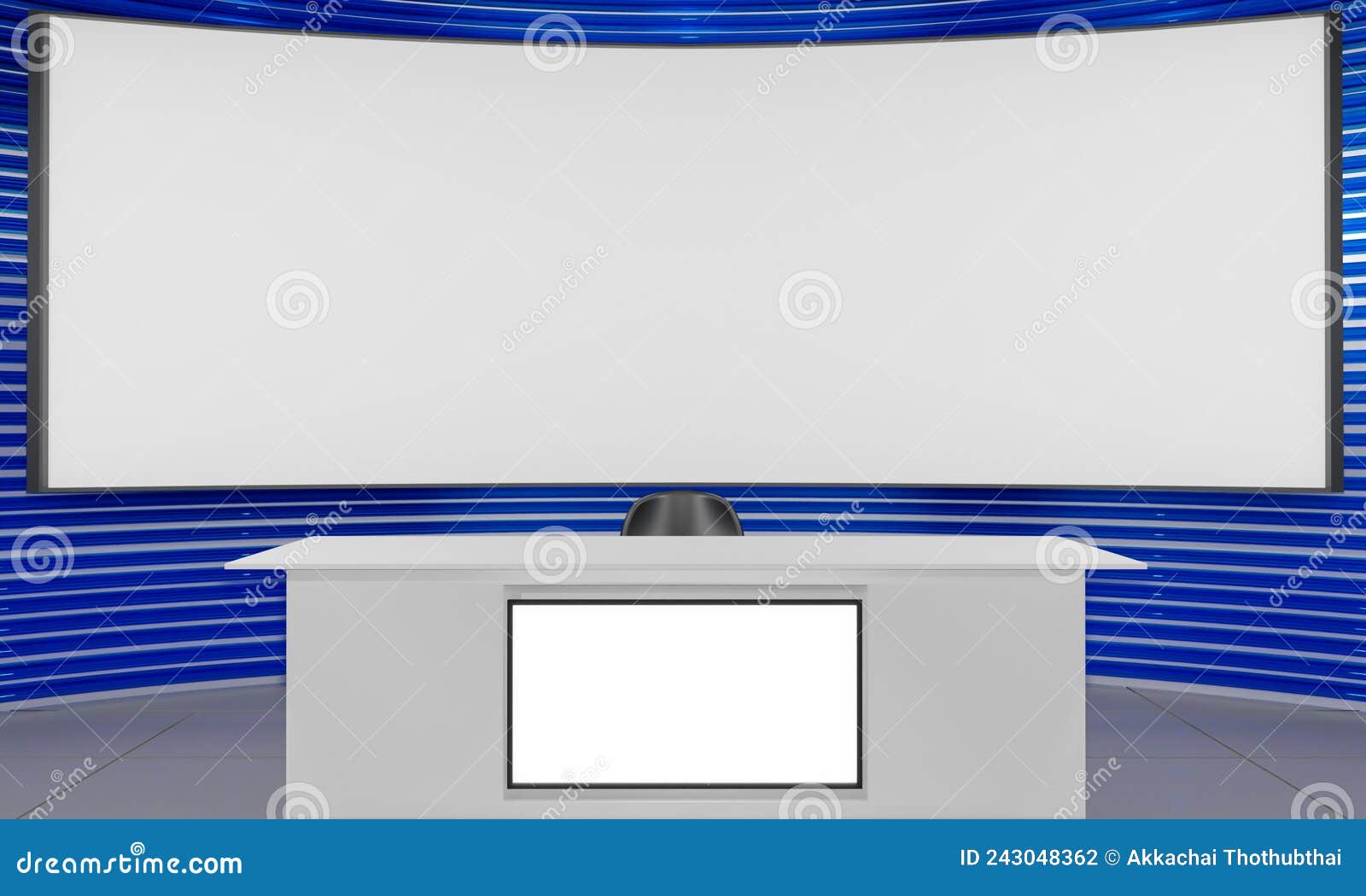 White Table and Lcd Background in a News Studio Room.3d Rendering Stock ...
