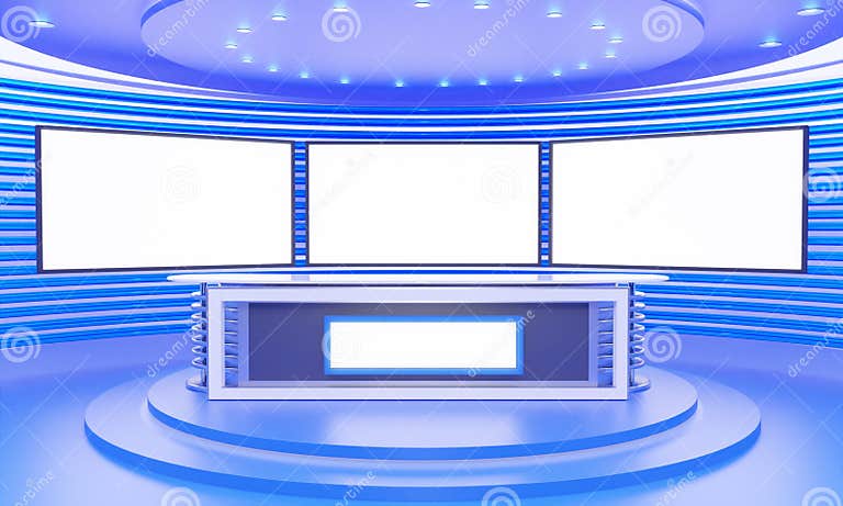 White Table and Lcd Background in a News Studio Room.3d Rendering Stock ...