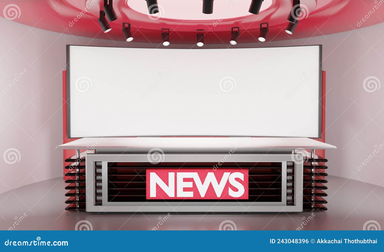 White Table and Lcd Background in a News Studio Room.3d Rendering ...