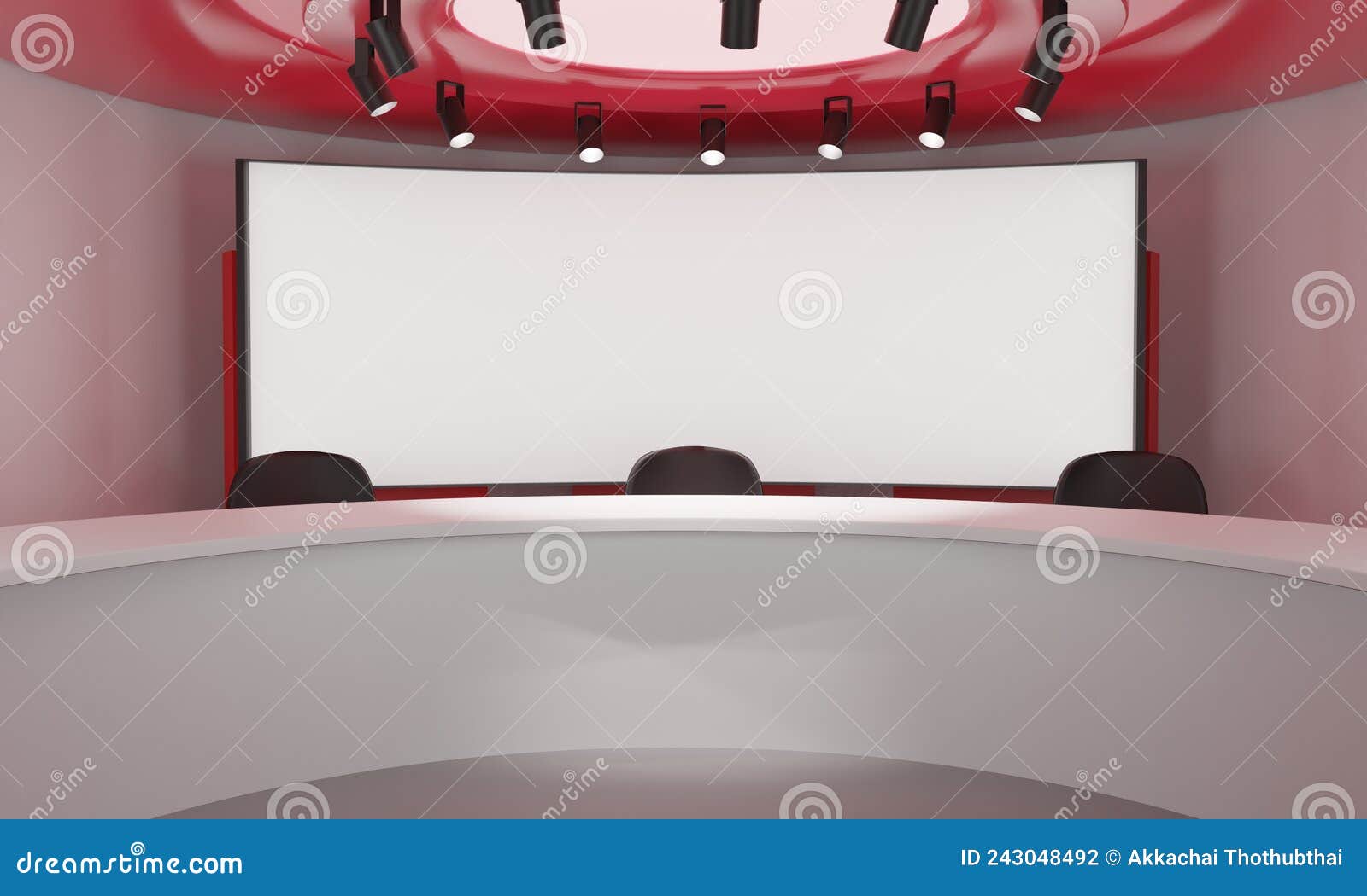 White Table and Lcd Background in a News Studio Room.3d Rendering ...