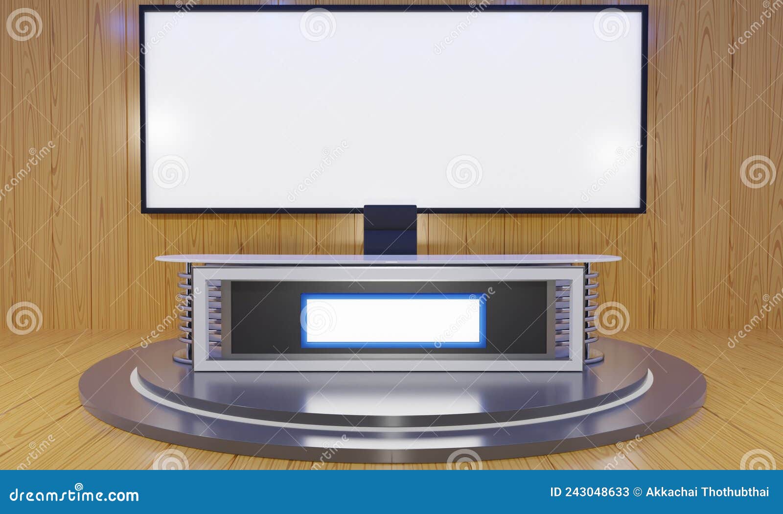 White Table and Lcd Background in a News Studio Room.3d Rendering ...