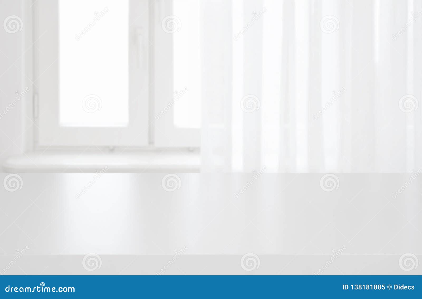 White Table Top on Blurred Pastel Background of Curtained Window Stock ...