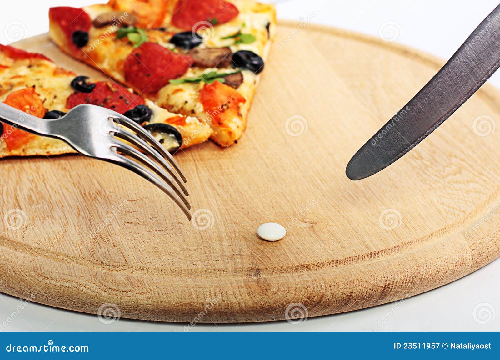 White Tablet and Appetizing Pizza Plug, Knife Stock Image - Image of ...