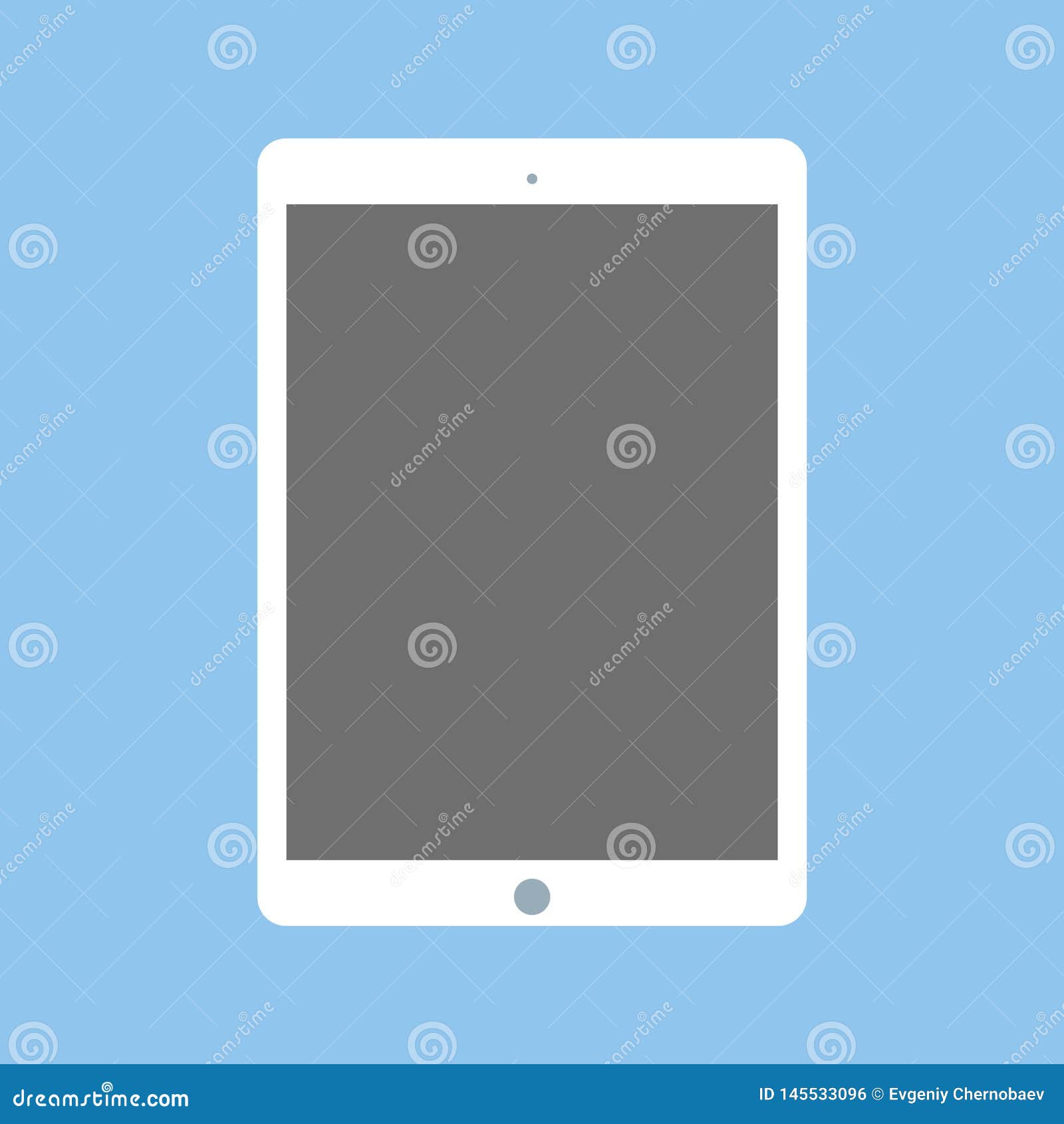 White Tablet with Grey Screen Front View on Blue Background. White ...