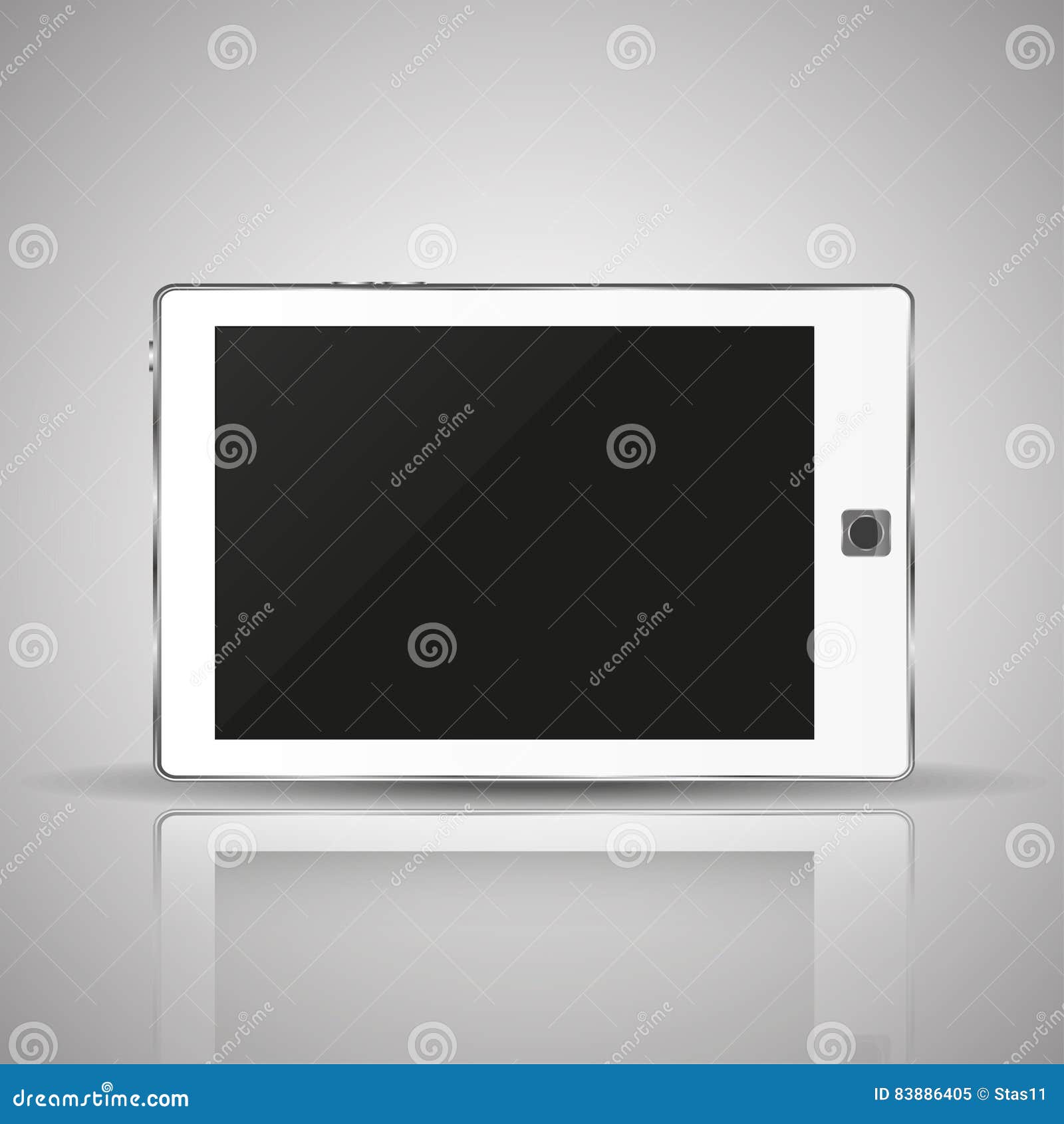 White Tablet in a Horizontal Position with Shadow and Reflection Stock ...