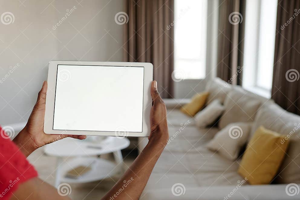 White Tablet in Unrecognizable Female Hands Stock Image - Image of home ...