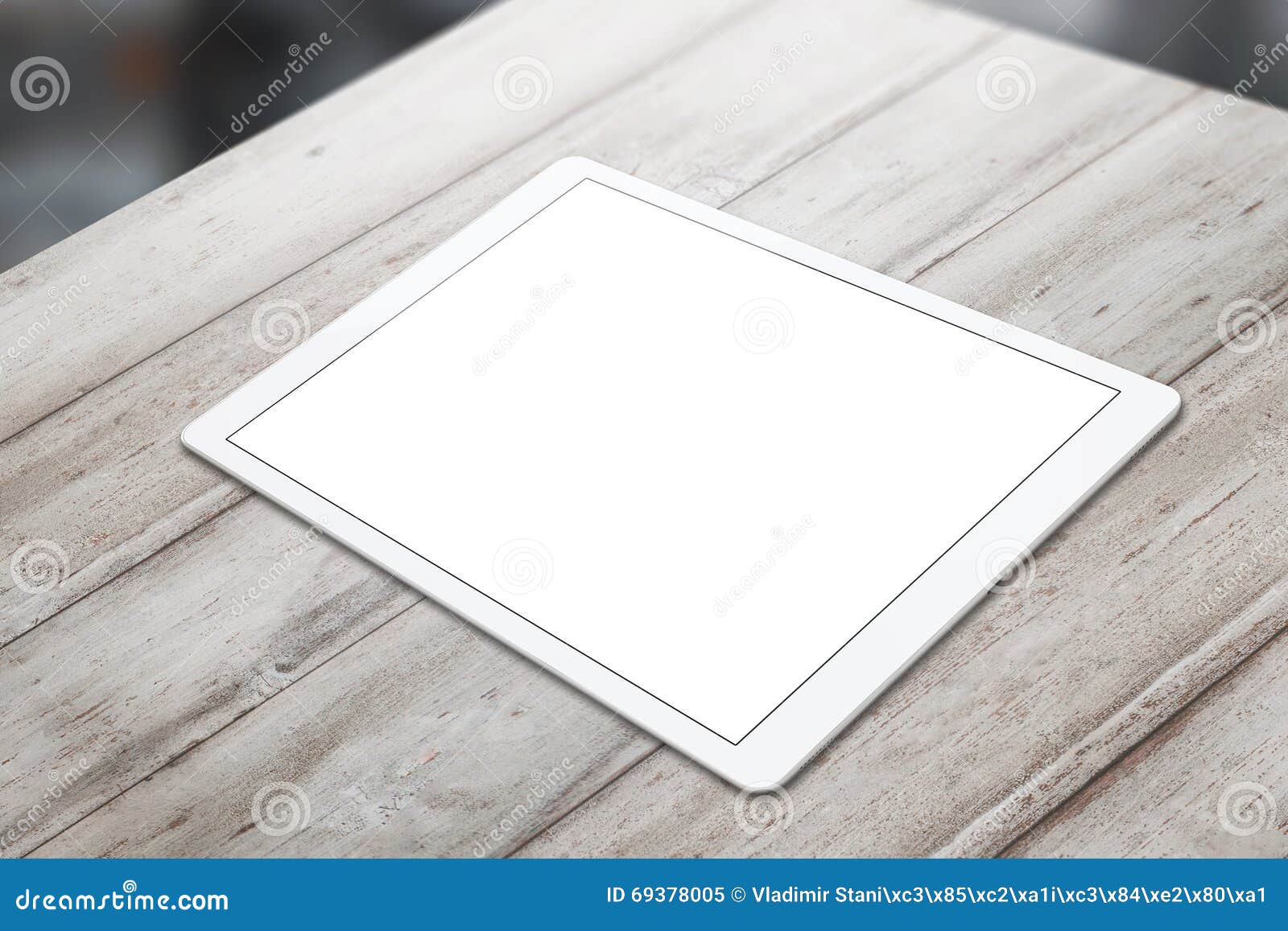 White Tablet on Wooden Table with White Screen for Mockup Stock Image ...