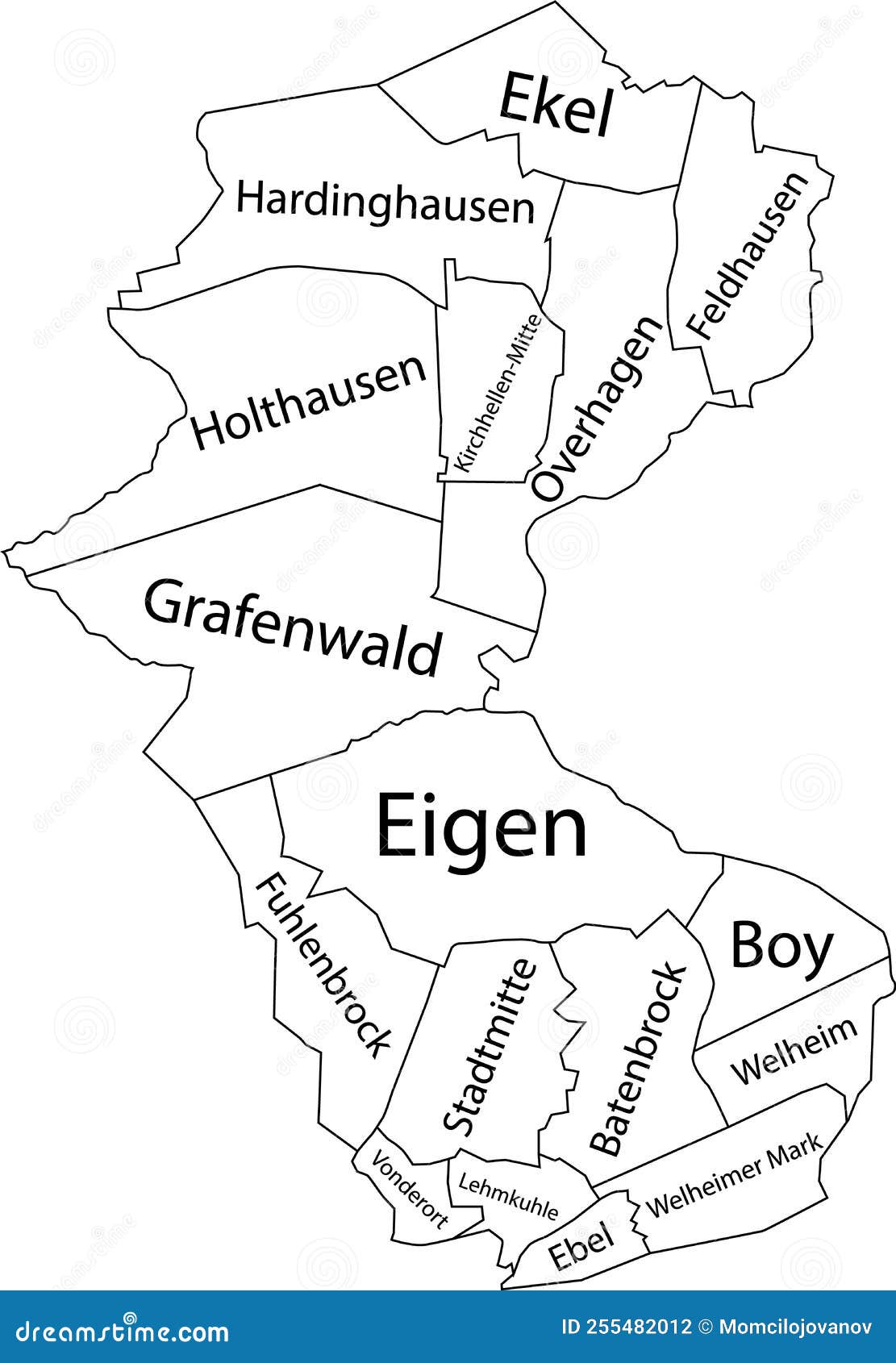 White Tagged Districts Map of BOTTROP, GERMANY Stock Vector ...