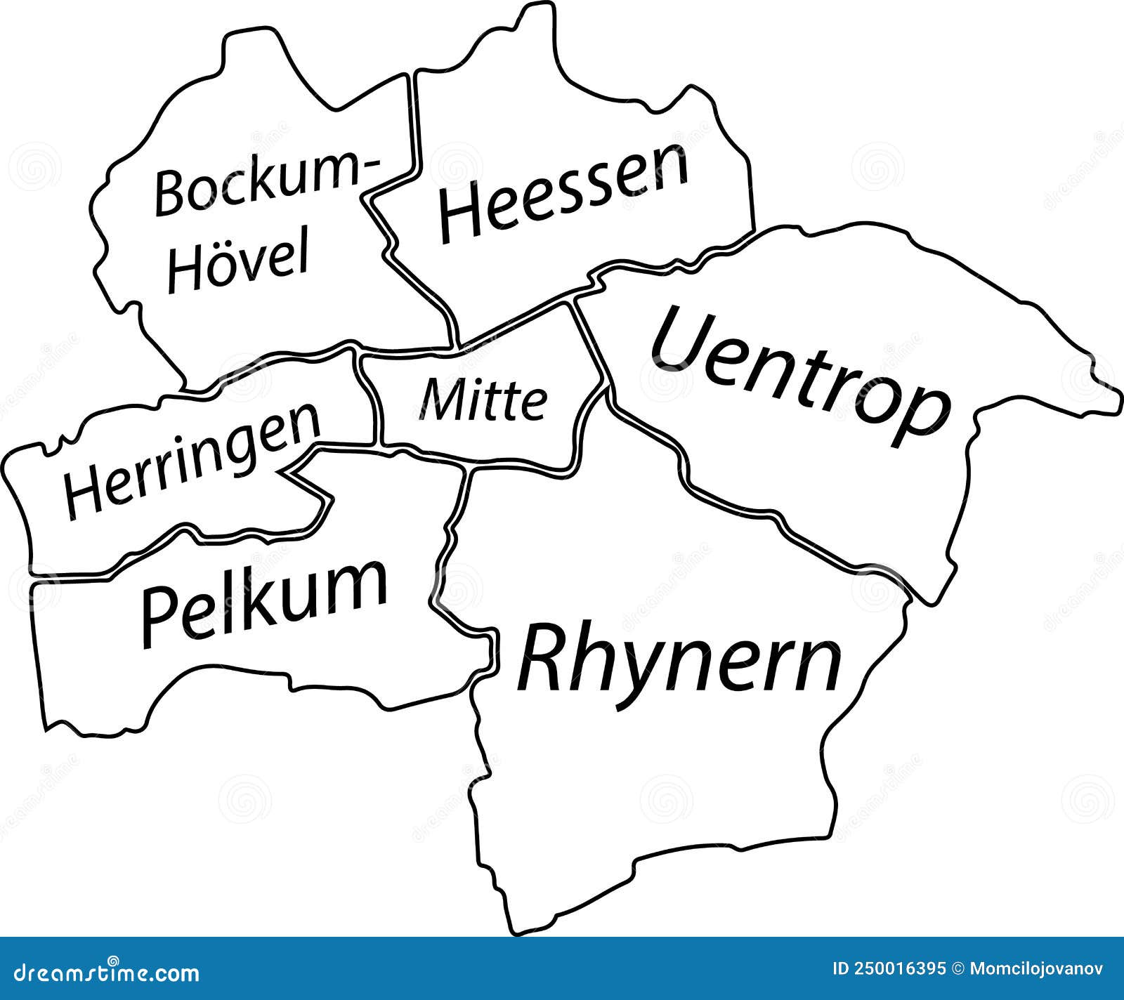 White Tagged Districts Map of HAMM, GERMANY Stock Vector - Illustration ...