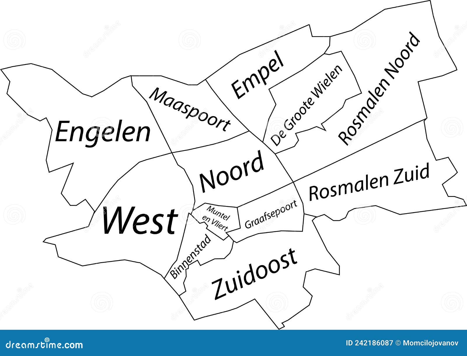 White Tagged Districts Map of `S-HERTOGENBOSCH, NETHERLANDS Stock ...