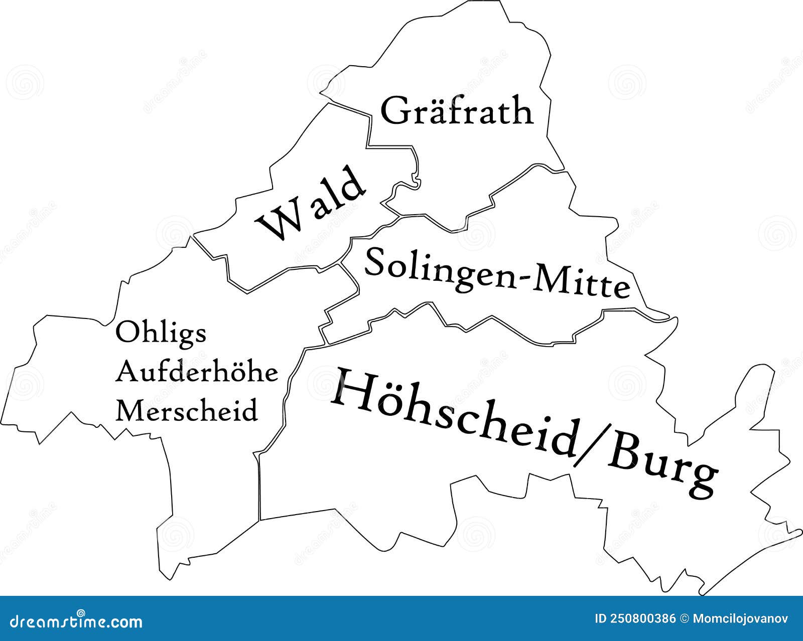 White Tagged Districts Map of SOLINGEN, GERMANY Stock Vector ...