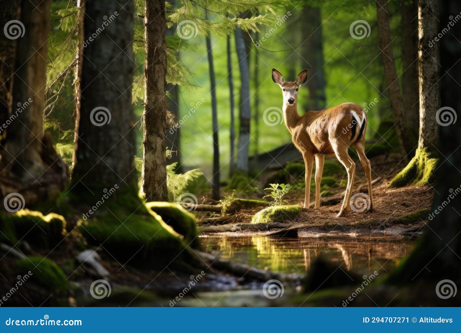 A White-tailed Deer Grazing in a Peaceful Forest Stock Image - Image of ...