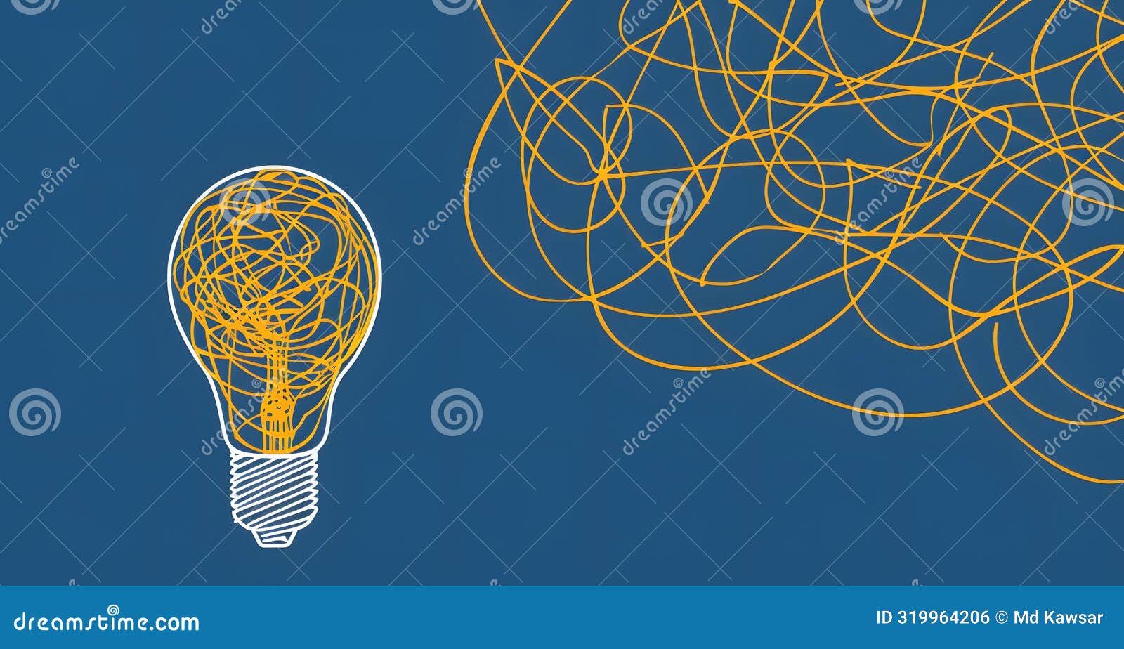 Yellow Light Bulb with Tangled Line on Blue Background Vector Stock ...