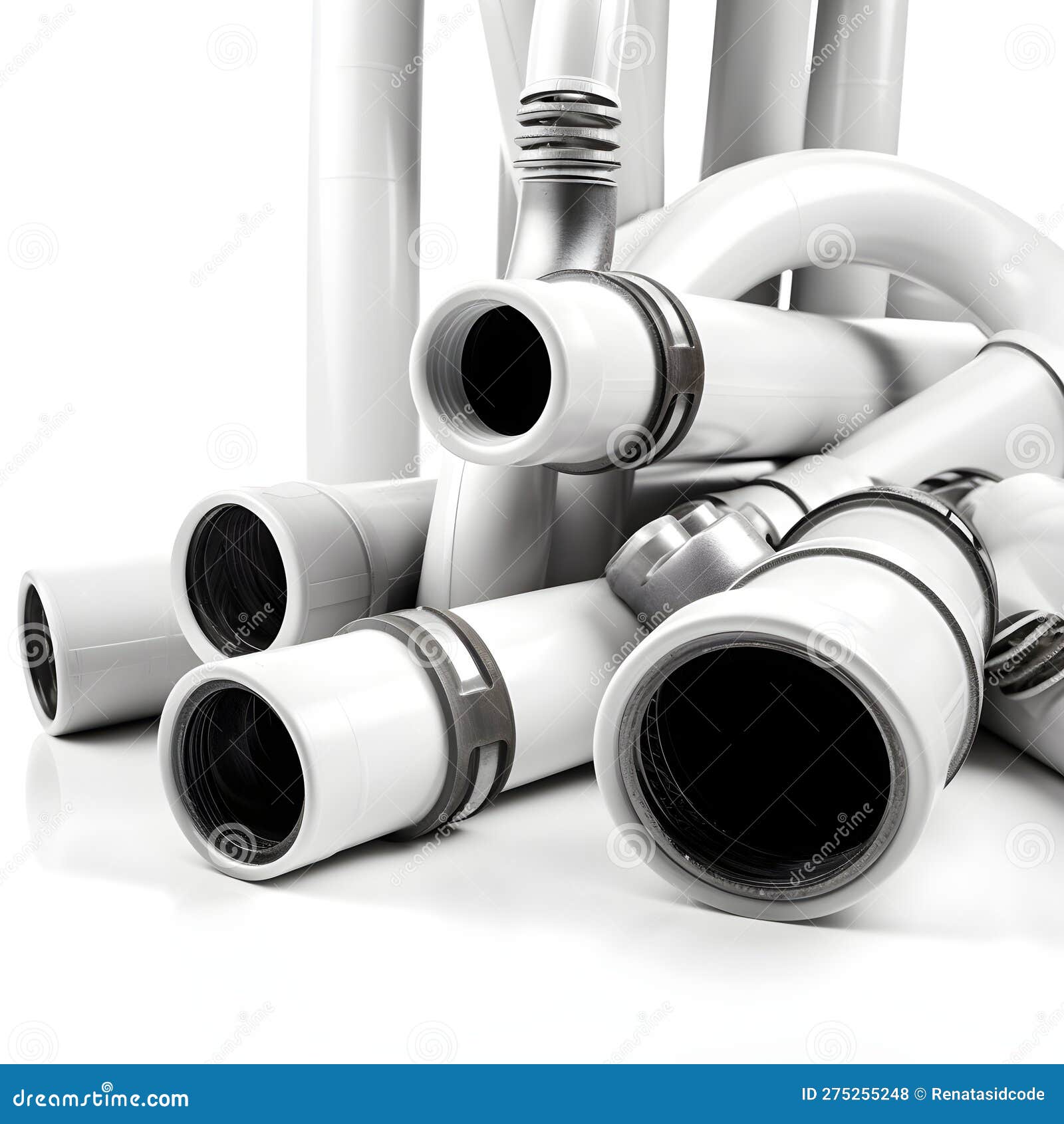 A White Tangled Plastic Pipework on a White Background Stock ...