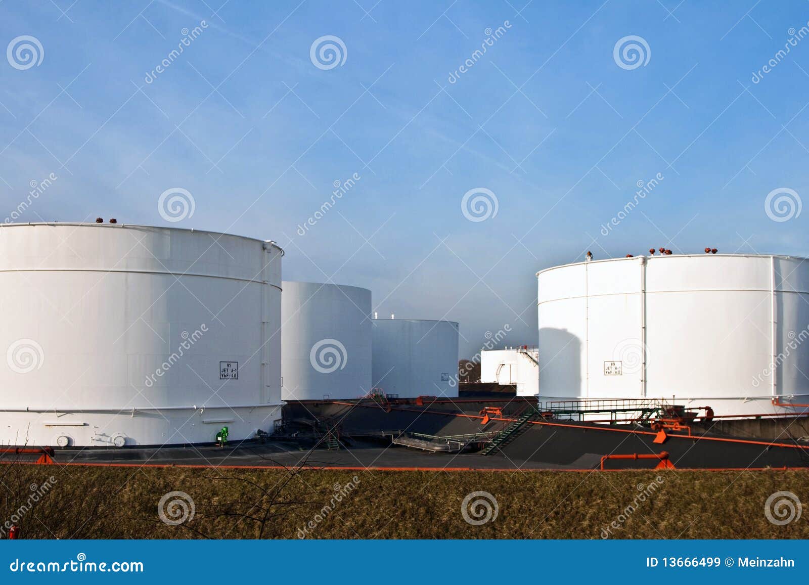 White Tanks in Tank Farm with Blue Sky Stock Image - Image of flammable ...