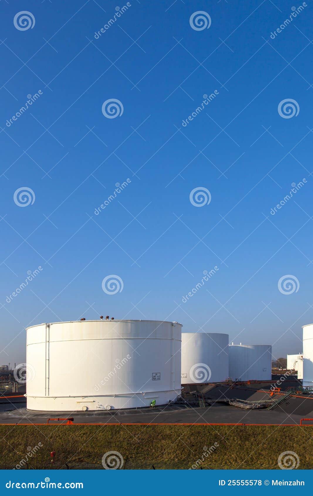 White Tanks in Tank Farm with Blue Sky Stock Photo - Image of refinery ...
