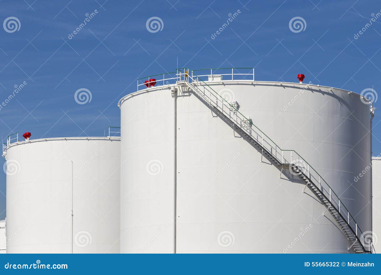 White Tanks in Tank Farm with Iron Staircase Stock Photo - Image of ...