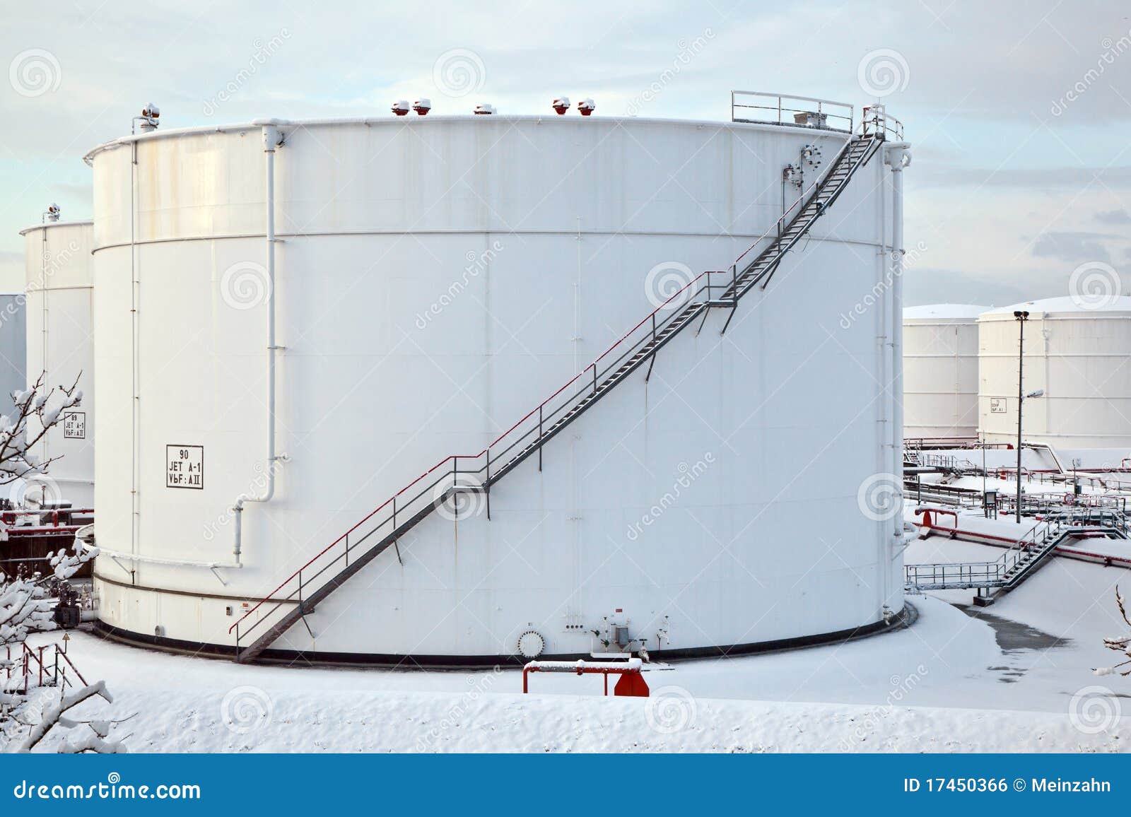 White Tanks in Tank Farm with Snow in Winter Stock Photo - Image of ...