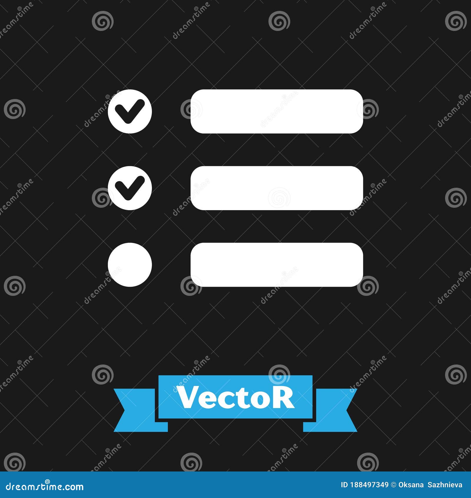 White Task List Icon Isolated on Black Background. Control List Symbol ...