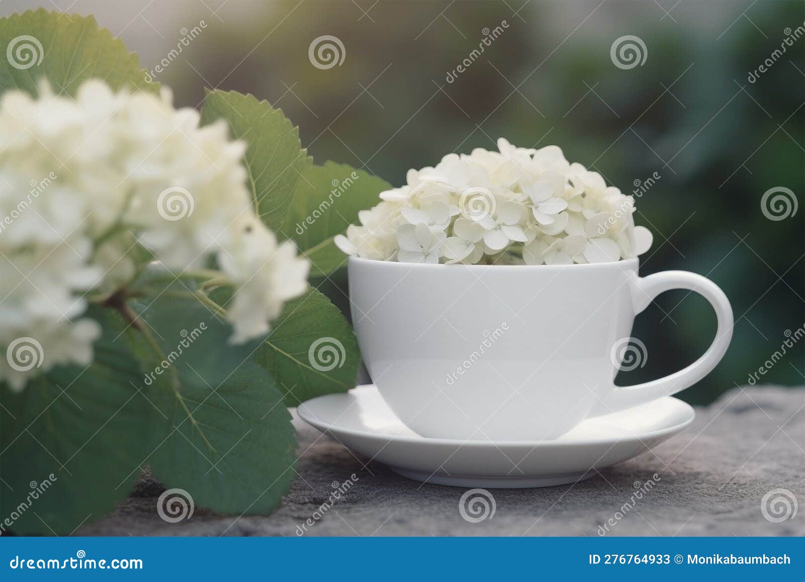 White Tea or Coffee Cup with Hydrangea Flowers. Generative AI Stock ...